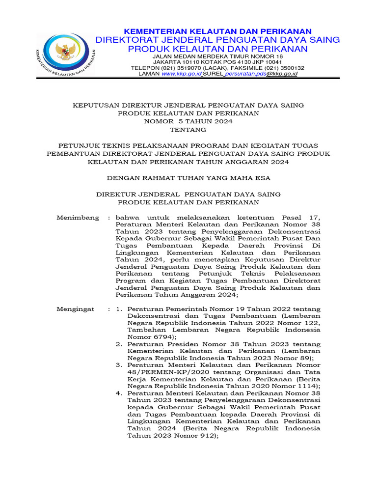 5 - KEPDirjen Juknis TP Ditjen PDS Tahun 2024 - Salinan - Word | PDF