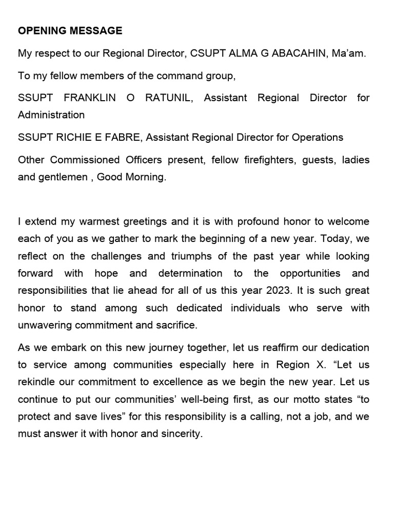 Opening Message (New Years Call) | PDF | Lifestyle