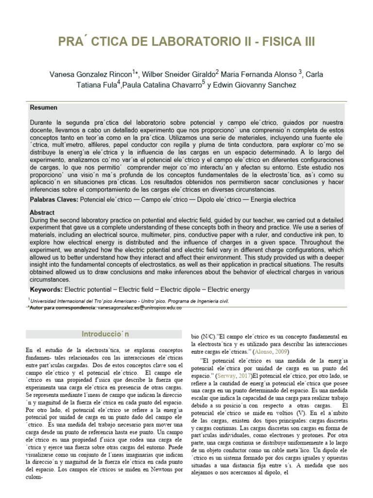 Pra Ctica de Laboratorio Ii - Fisica Iii | PDF | Aislador (Electricidad) | Corriente eléctrica