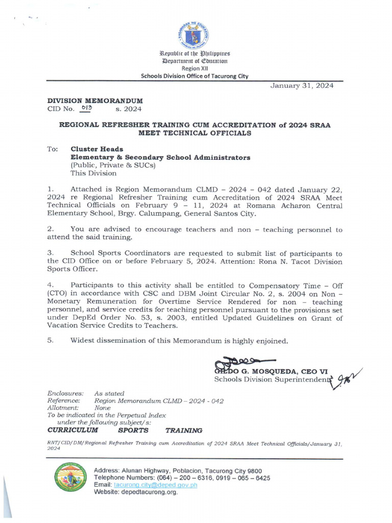 DM CID No. 013 S. 2024 Regional Refresher Training Cum Accreditation of ...