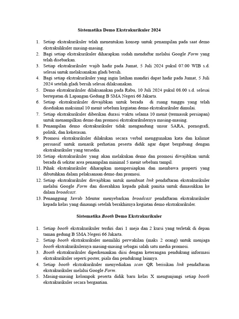 Sistematika Demo Ekstrakurikuler 2024 | PDF