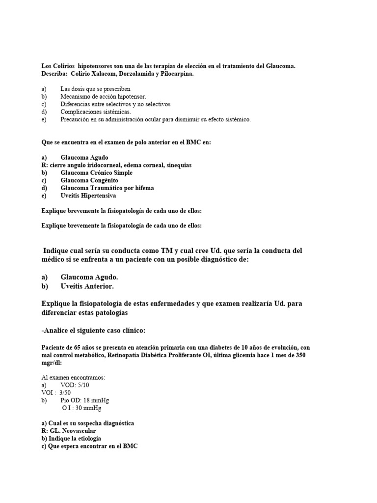 Preguntas Ex. de Grado | PDF | Glaucoma | Oftalmología