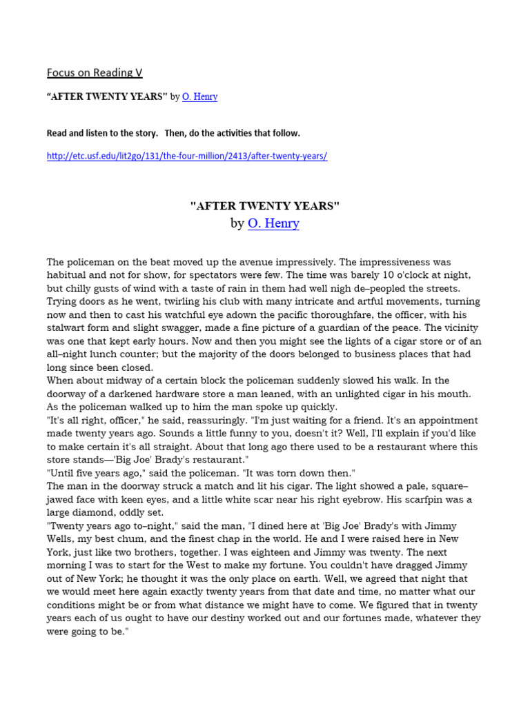 Level 8 After Twenty Years by o Henry | PDF