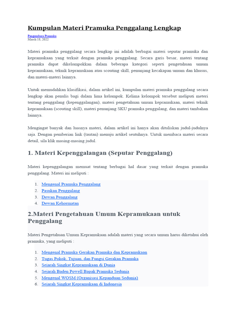 Kumpulan Materi Pramuka Penggalang Lengkap | PDF | Perjalanan