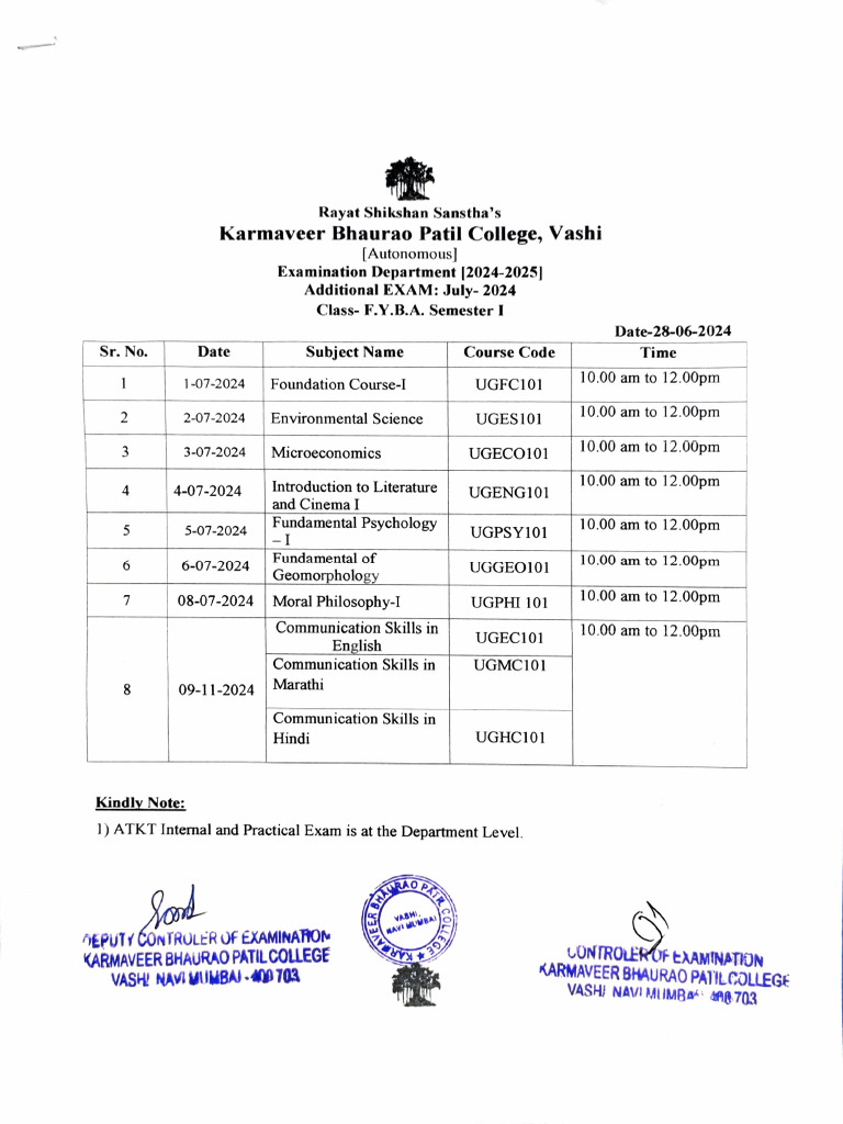 FY Time Table Additional Examination July 2024 | PDF | Computing | Computer Science