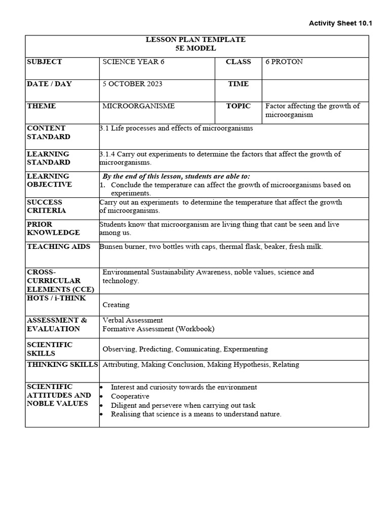 GROUP 1 5 Activity Sheet 10 1 Lesson Plan Template 5E Model | PDF ...