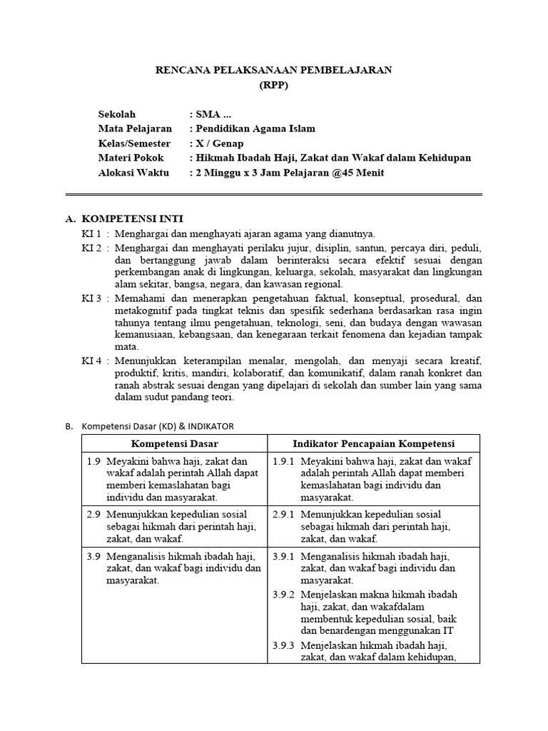 RPP 9 - Hikmah Ibadah Haji, Zakat Dan Wakaf Dalam Kehidupan | PDF