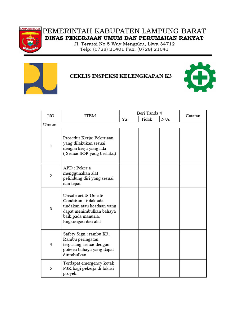 Ceklis Inspeksi k3 | PDF