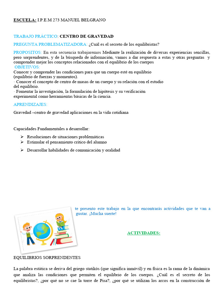 Trabajo Practico Centro de Gravedad | PDF | Gravedad