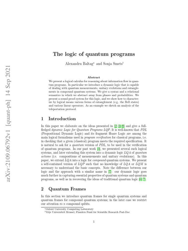 The Logic of Quantum Programs | PDF | Vector Space | Hilbert Space