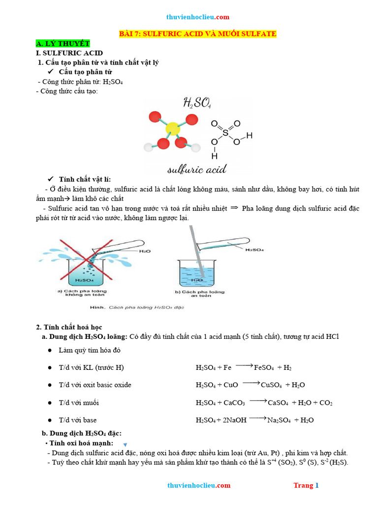 Ly Thuyet Va Bai Tap 7 Sulfuric Acid Va Muoi Sulfate | PDF