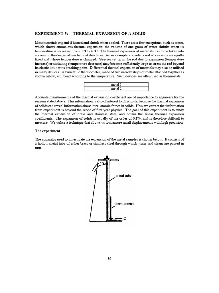 Exp05 - Thermal Expansion - Instruction Manual | PDF | Thermal Expansion | Metrology