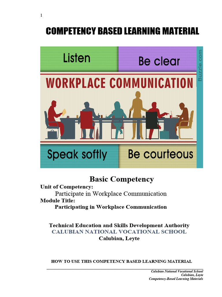 CBLM in Participate in Workplace Communition | PDF | Communication ...