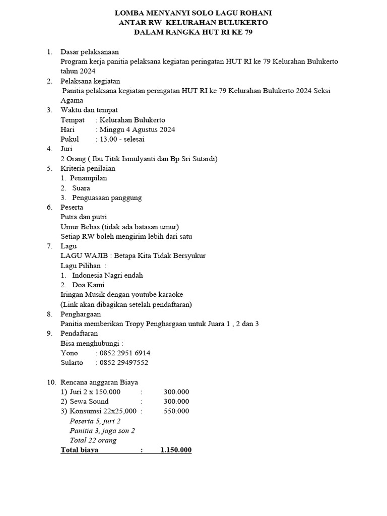 Lomba Menyanyi Solo Lagu Rohani | PDF