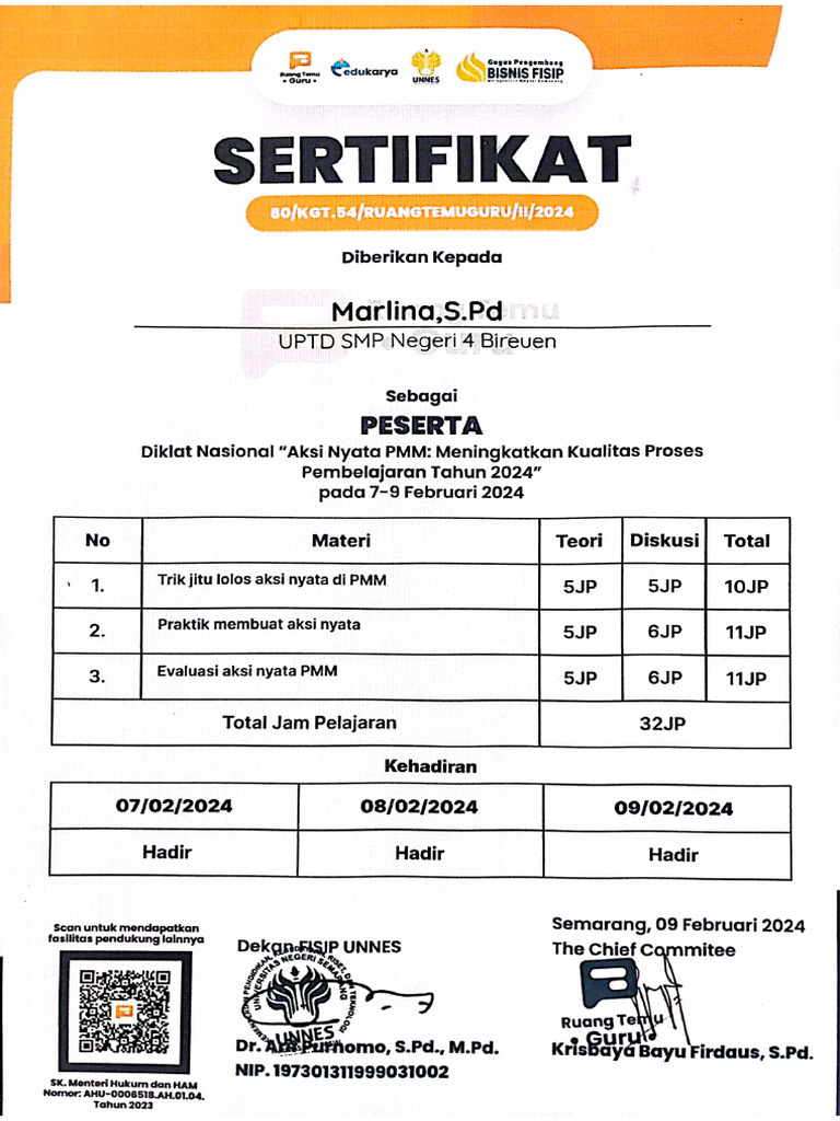 Sertifikat Marlina | PDF