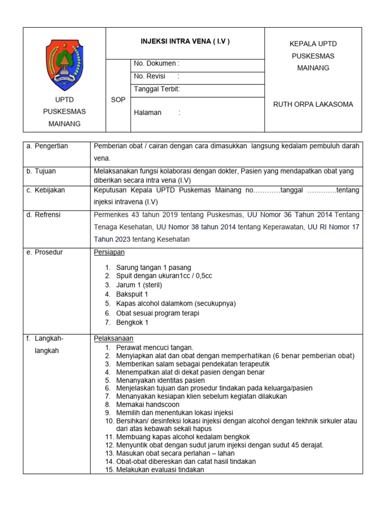 Sop Injeksi Iv | PDF