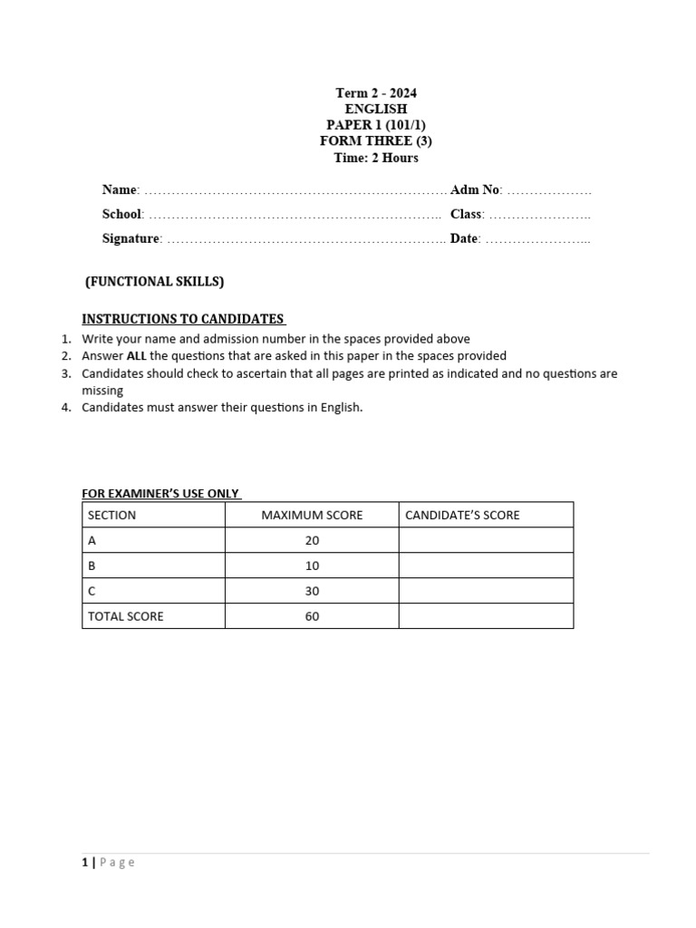 English f3 Pp1 Qs | PDF