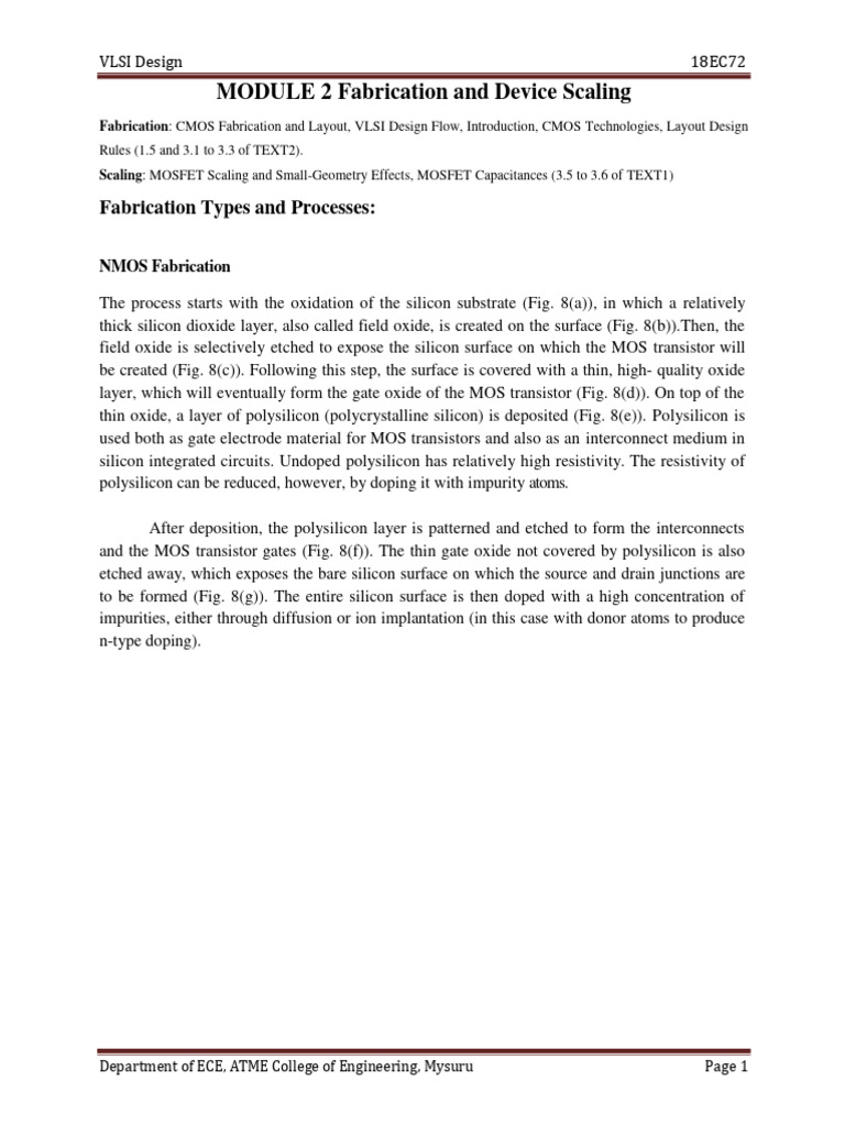 VLSI Design Notes for 18EC72 | PDF | Cmos | Mosfet