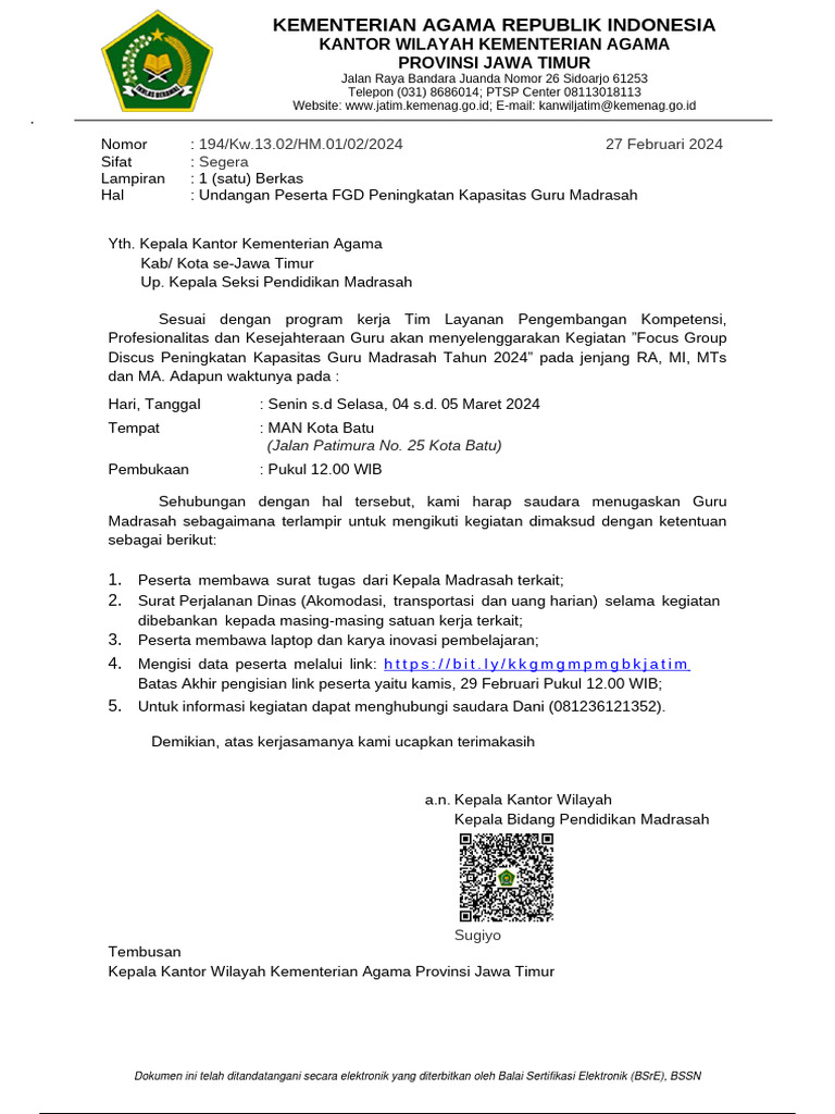 Undangan FGD Peningkatan Kapasitas Guru Madrasah - 240227 - 185641 | PDF