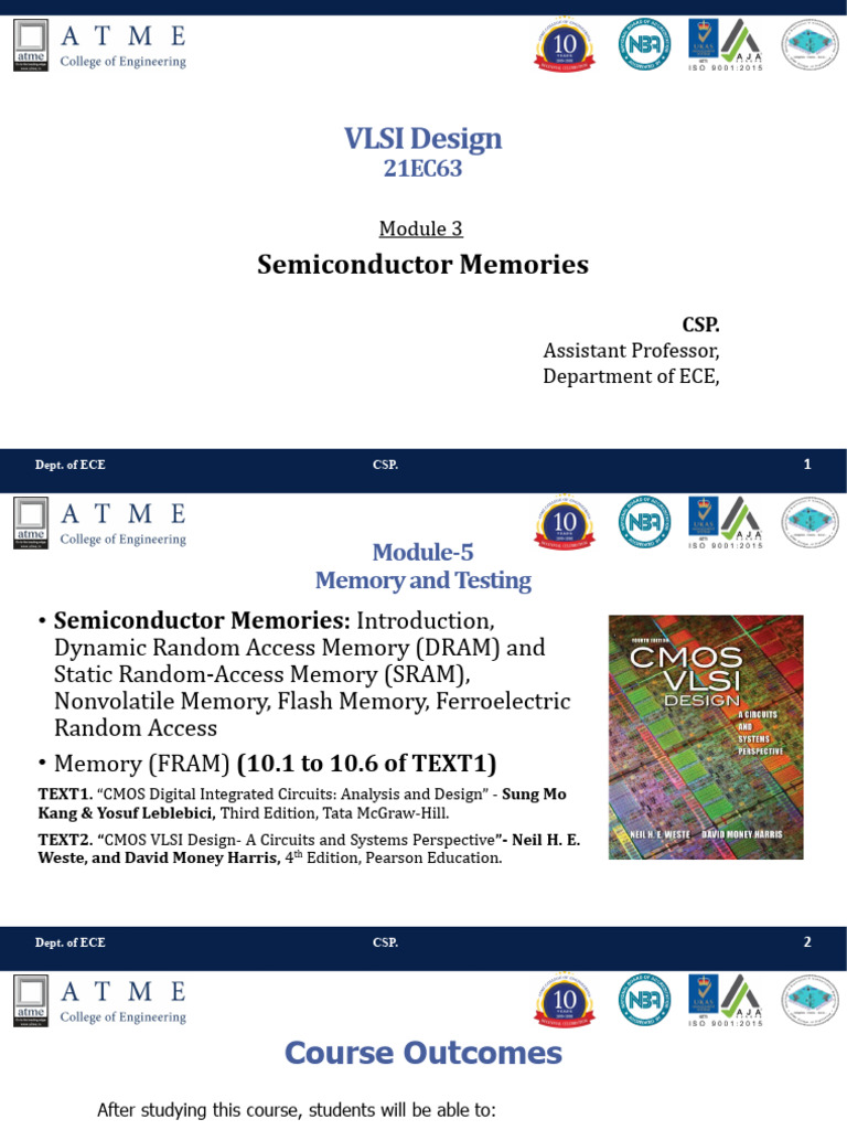 Vlsi Ppt Module 5 Memoryandtesting Pdf Computer Memory Random Access Memory