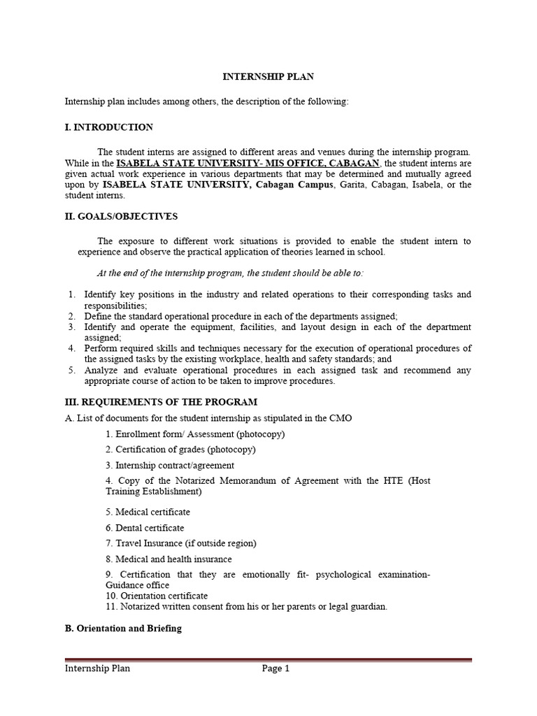 Internship Plan | PDF | Internship | Job Hunting