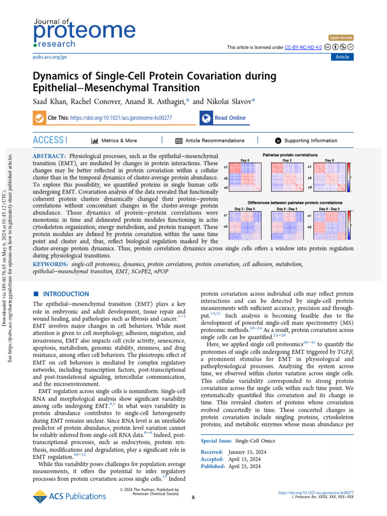 Single-Cell Protein Dynamics in EMT | PDF | Proteins | Mass Spectrometry