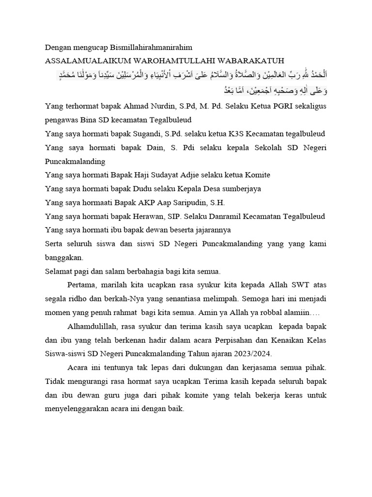 Teks MC Perpisahan SDN Puncak | PDF