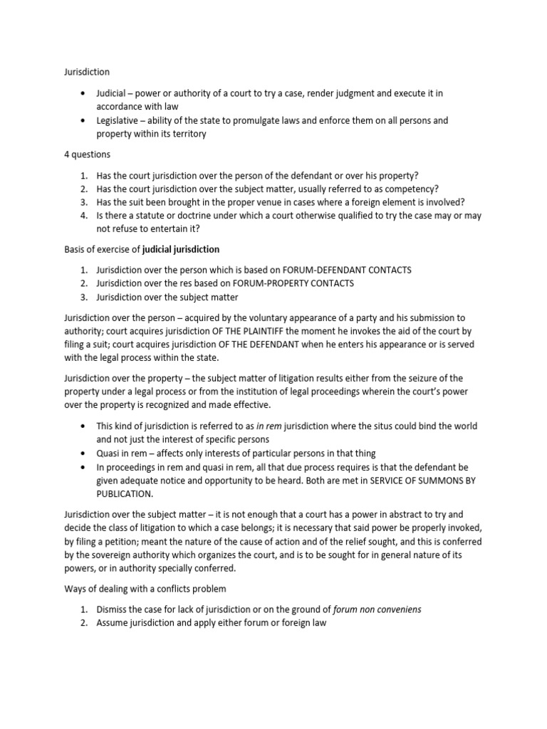 COL Notes Merged | PDF | Jurisdiction | Domicile (Law)