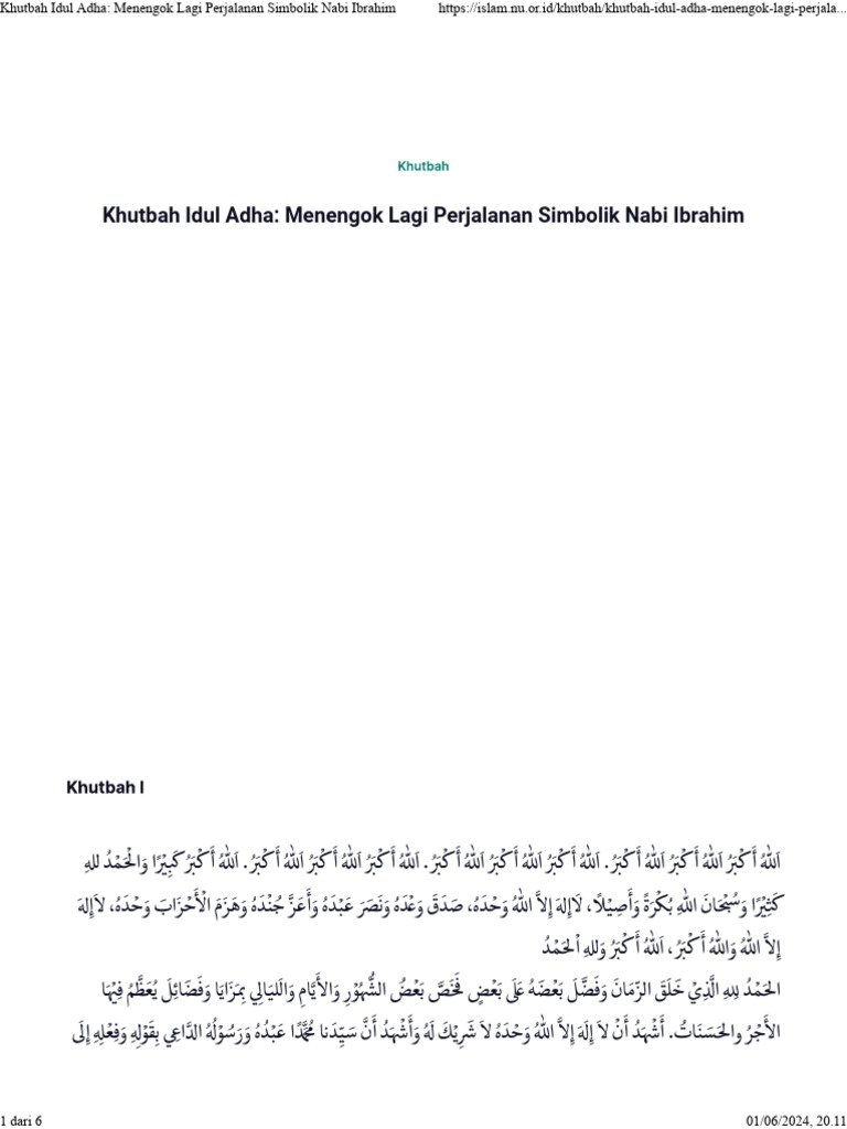 Khutbah Idul Adha Menengok Lagi Perjalanan Simbolik Nabi Ibrahim-1 | PDF