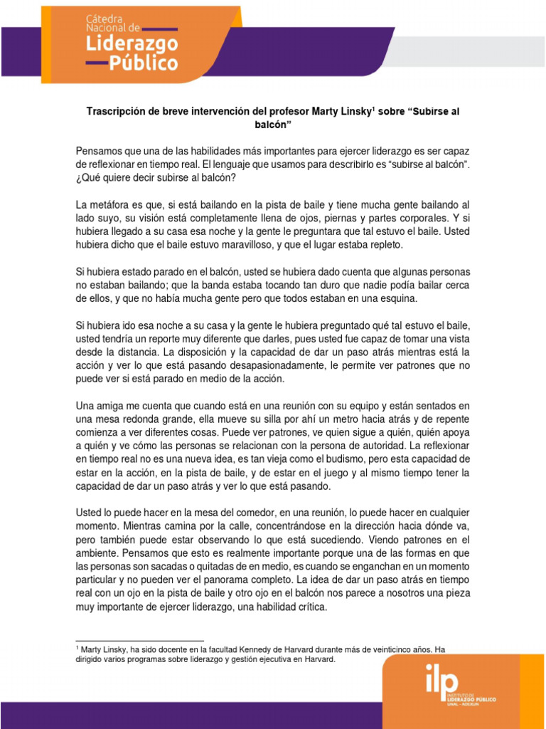Trascripción de Breve Intervención Del Profesor Marty Linsky | PDF
