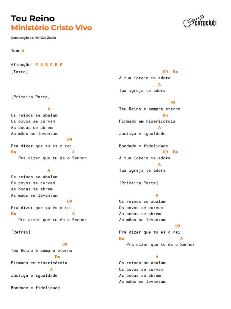Cifra da Música "Teu Reino" | PDF | Misericórdia | Teologia