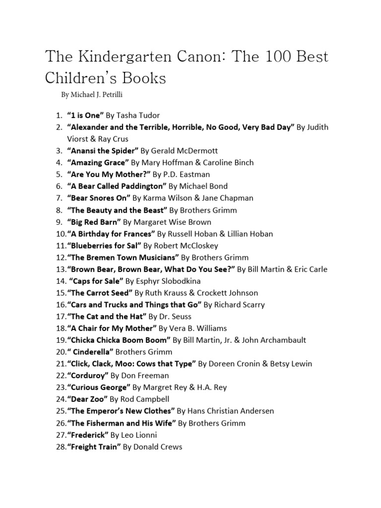 The Kindergarten Canon Book List PDF | PDF | Children's Literature ...