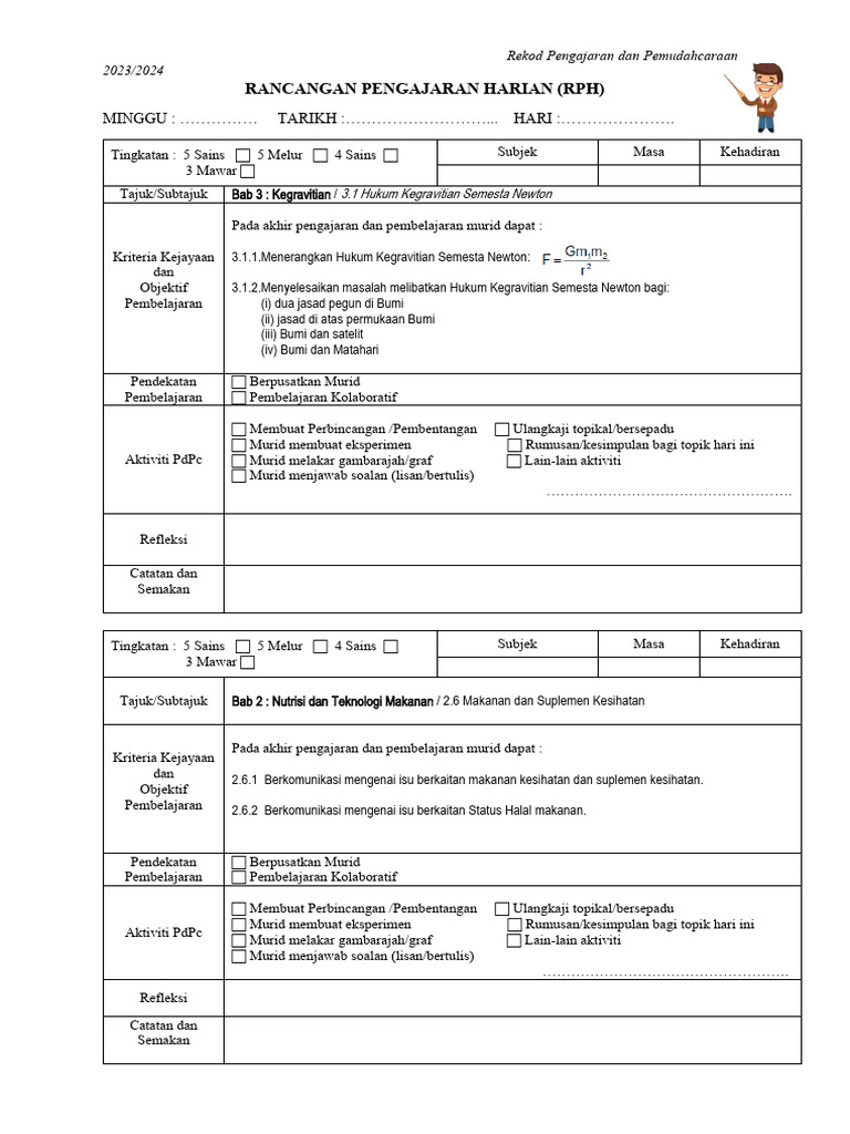 Rancangan Pengajaran Harian 2023 M15 Rabu | PDF