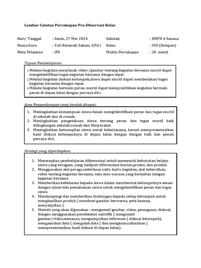 Lembar Obsercasi Yuli 1 | PDF | Seni