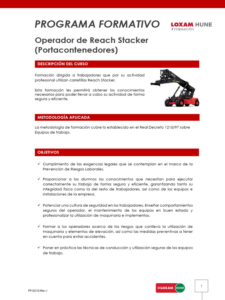 Curso de Operador de Reach Stacker | PDF | Seguridad y salud ocupacional