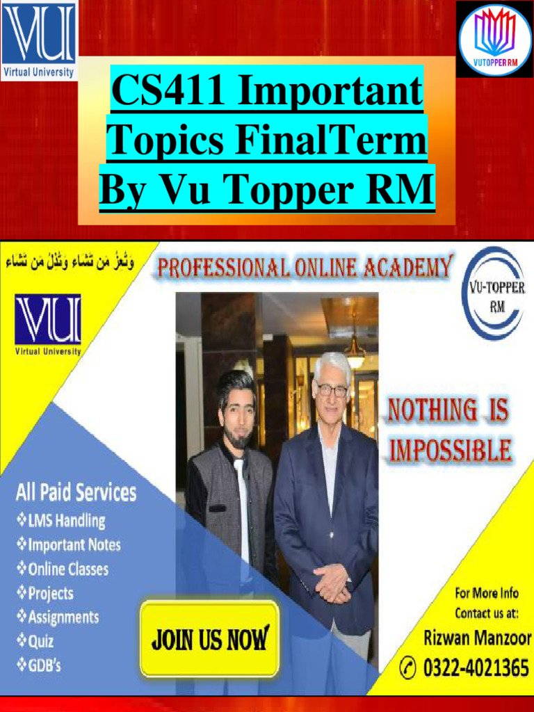 CS411 Subjective FinalTerm by Vu Topper RM | PDF