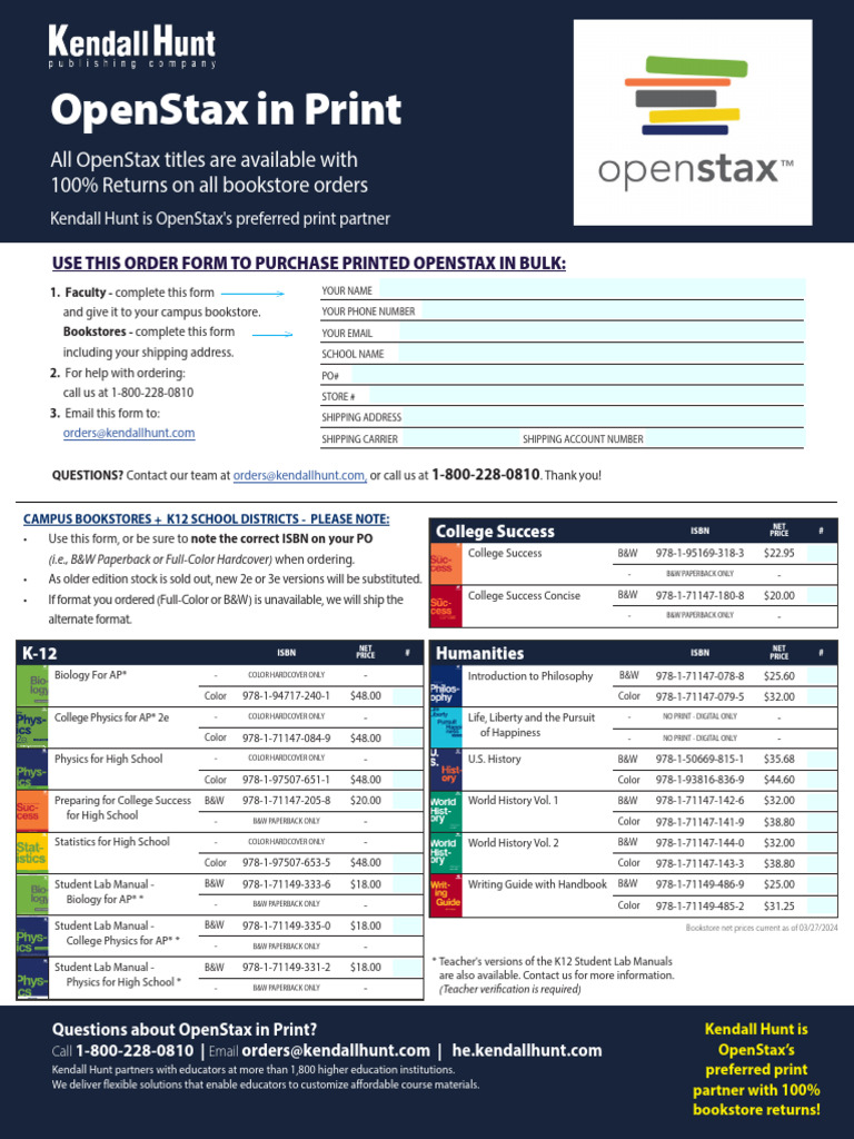 OPENSTAX PRICE LIST and ORDER FORM | PDF | Mathematics | Paperback