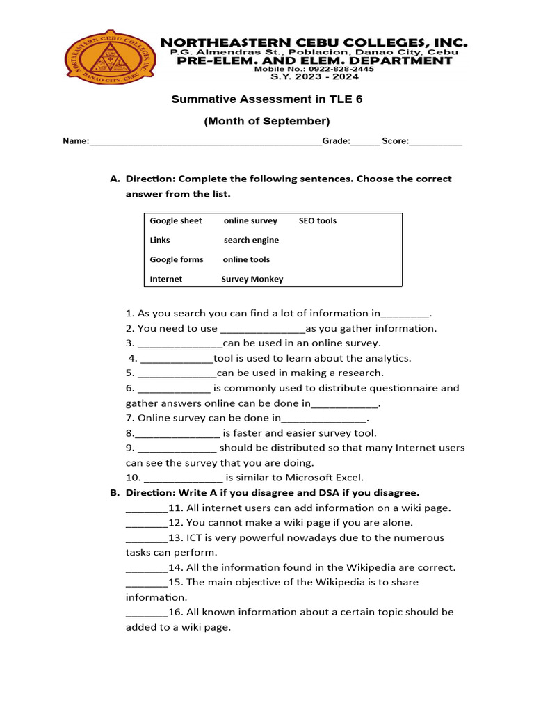 Summative Assessment in TLE 6 | PDF | Wiki | Wikipedia