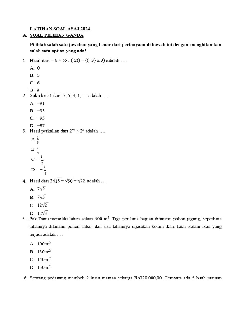 Naskah Soal Asaj Matematika | PDF