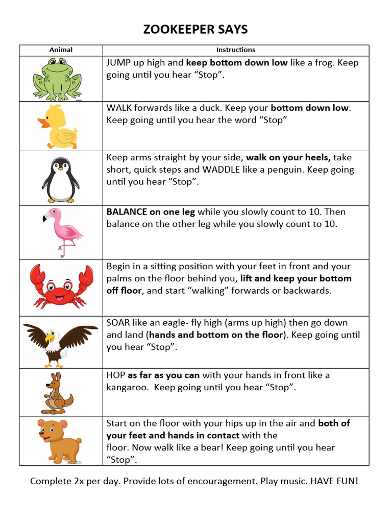 Zookeeper Handout For Toe Walking | PDF