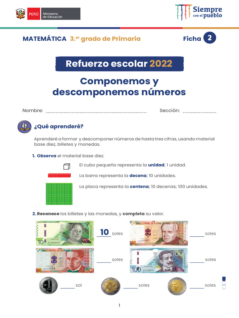 Ficha 2 - 3er Grado Matemática | PDF