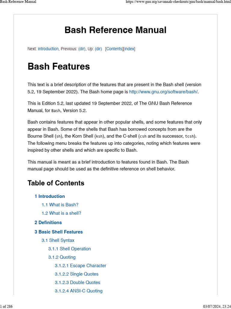 Bash Reference Manual - GNU Fondation | PDF | Command Line Interface | Shell (Computing)