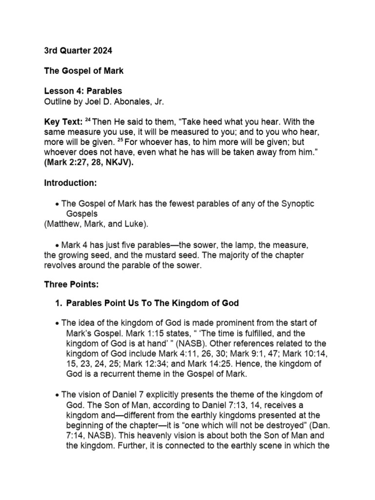 L4 Parables | PDF | Gospel Of Mark | Jesus