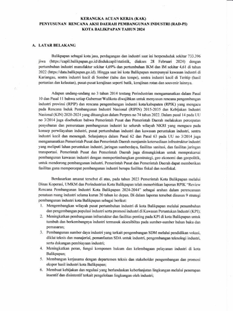 KAK Penyusunan Rencana Aksi Daerah | PDF | Pengelolaan Keuangan & Uang