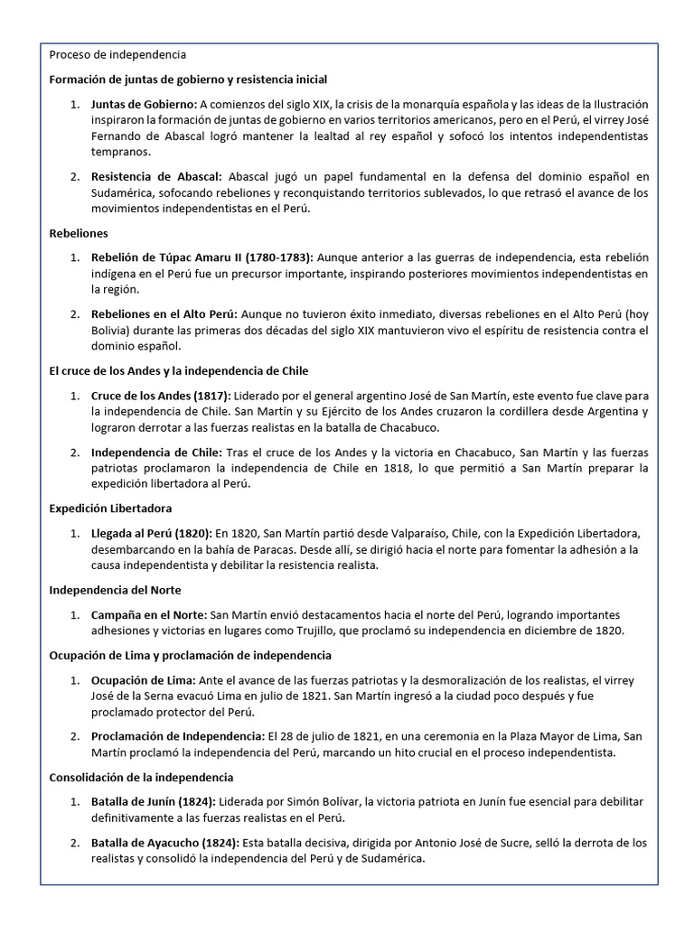 Proceso Independista | PDF | Perú | Colonización española de las Américas