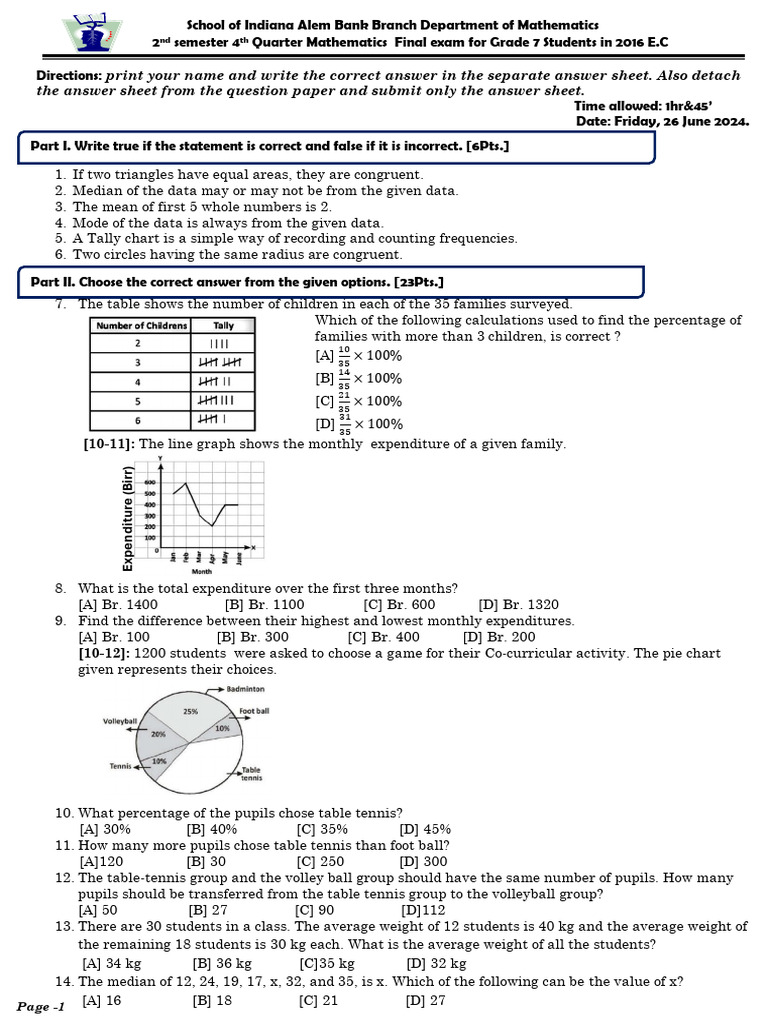 Print Math - G7 - 4th - Final - 2016 | PDF | Classical Geometry | Elementary Mathematics