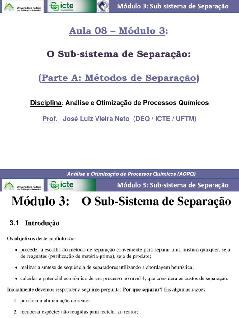 Aula08 Modulo3 ParteA AOPQ-2022 Subsistema-Separacao | PDF | Destilação ...