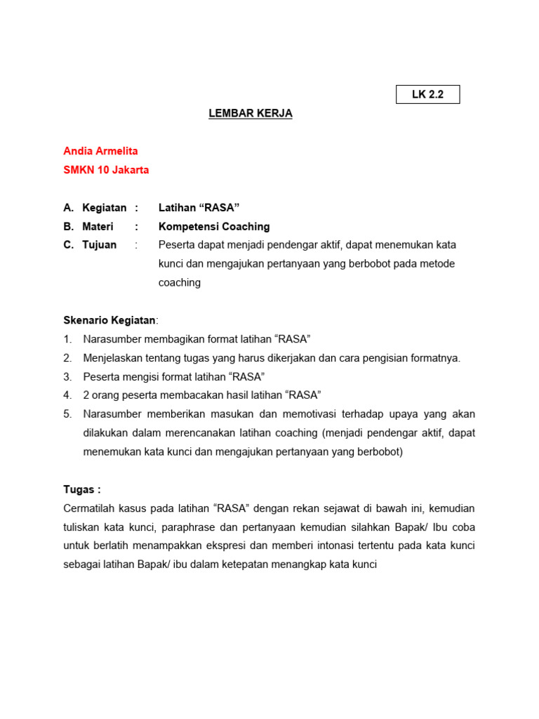 Hari 2 - LK 2.1 - Andia Armelita - Latihan RASA (Individu) | PDF