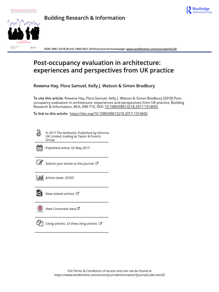 Post-Occupancy Evaluation in Architecture Experiences and Perspectives ...