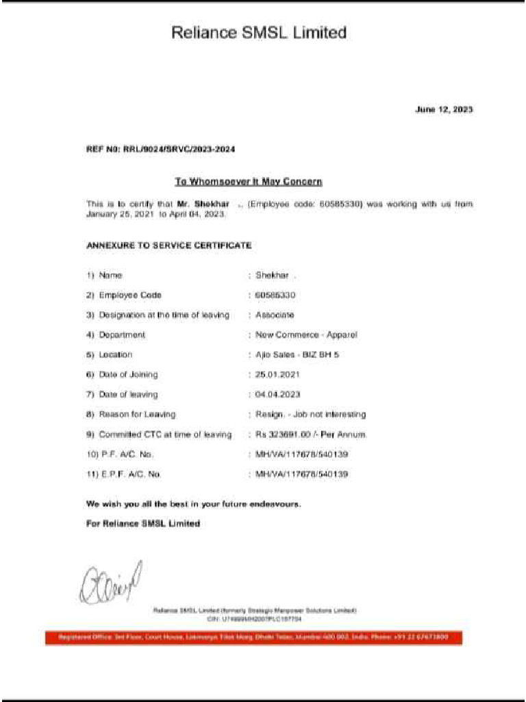 Experience Letter | PDF